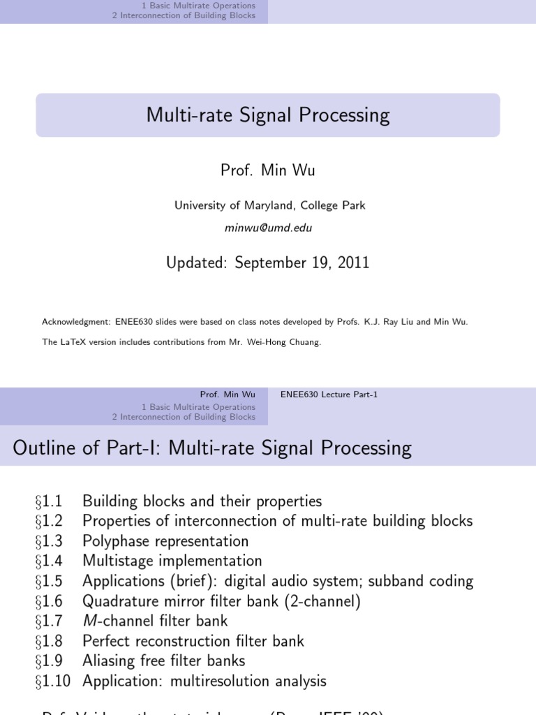 Multi-Rate Signal Processing: Prof. Min Wu | PDF | Discrete Fourier Transform | Algorithms