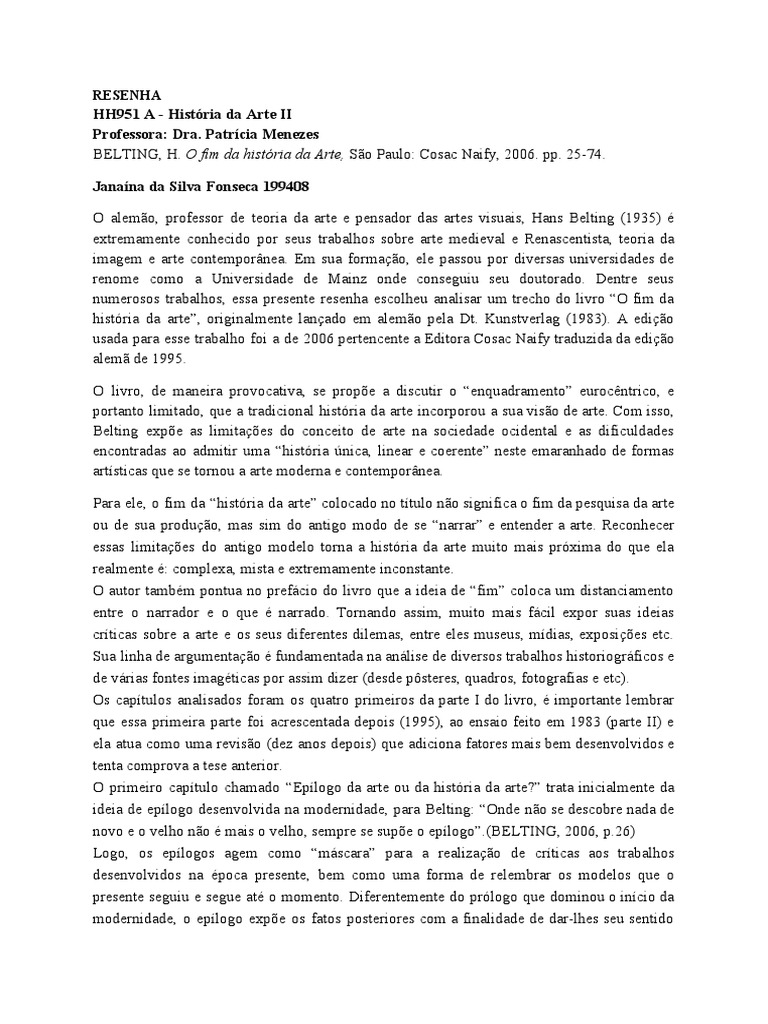 Resenha "O Fim Da História Da Arte" de Hans Belting | PDF | Modernidade | Science