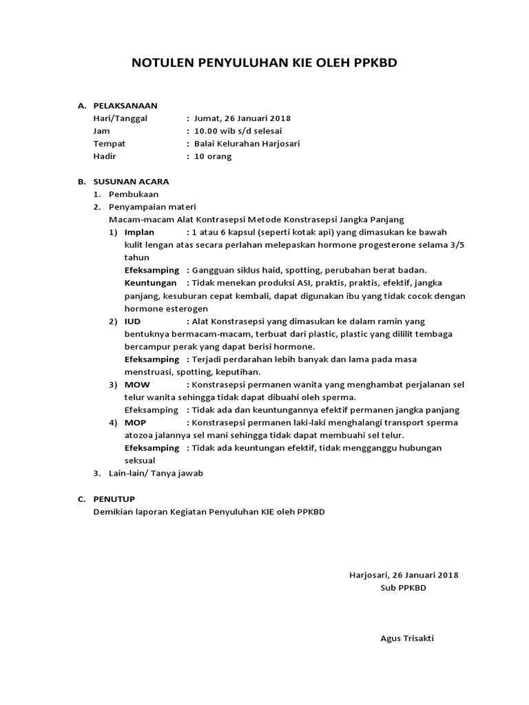 Notulen Penyuluhan Kie Oleh Sub PPKBD Harjosari | PDF