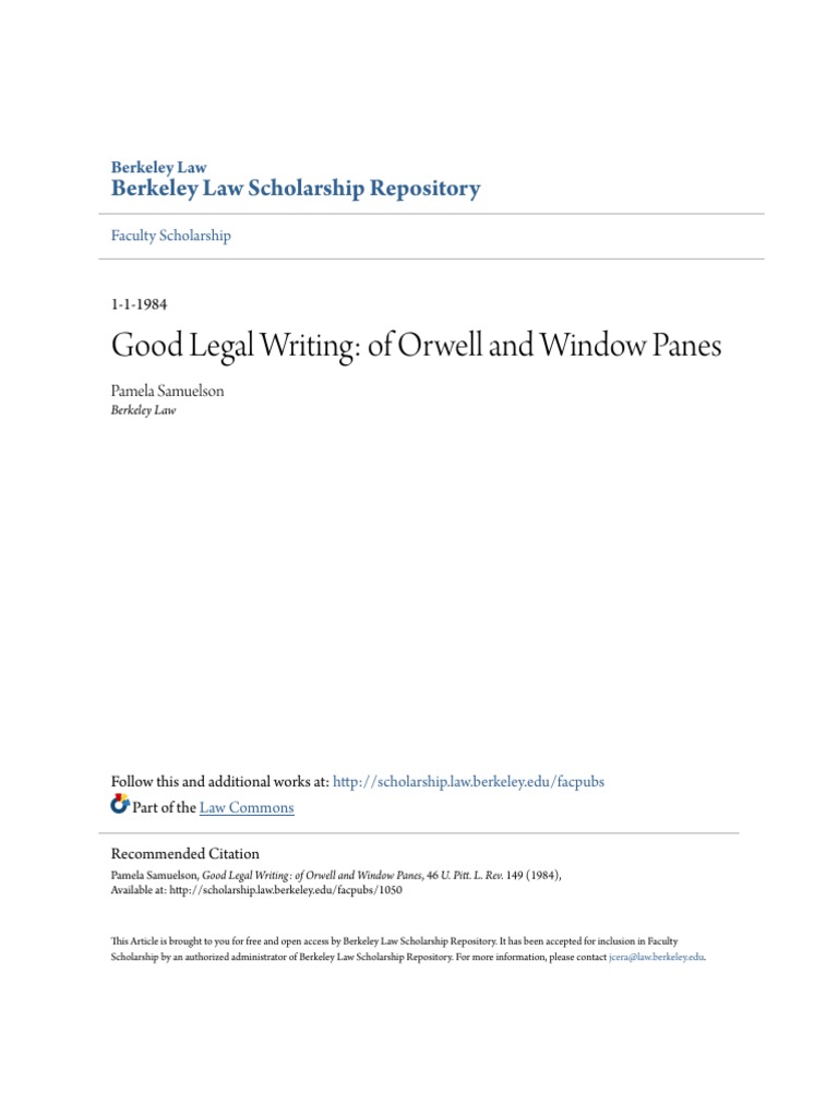 Good Legal Writing - of Orwell and Window Panes | PDF | Thesis | Argument