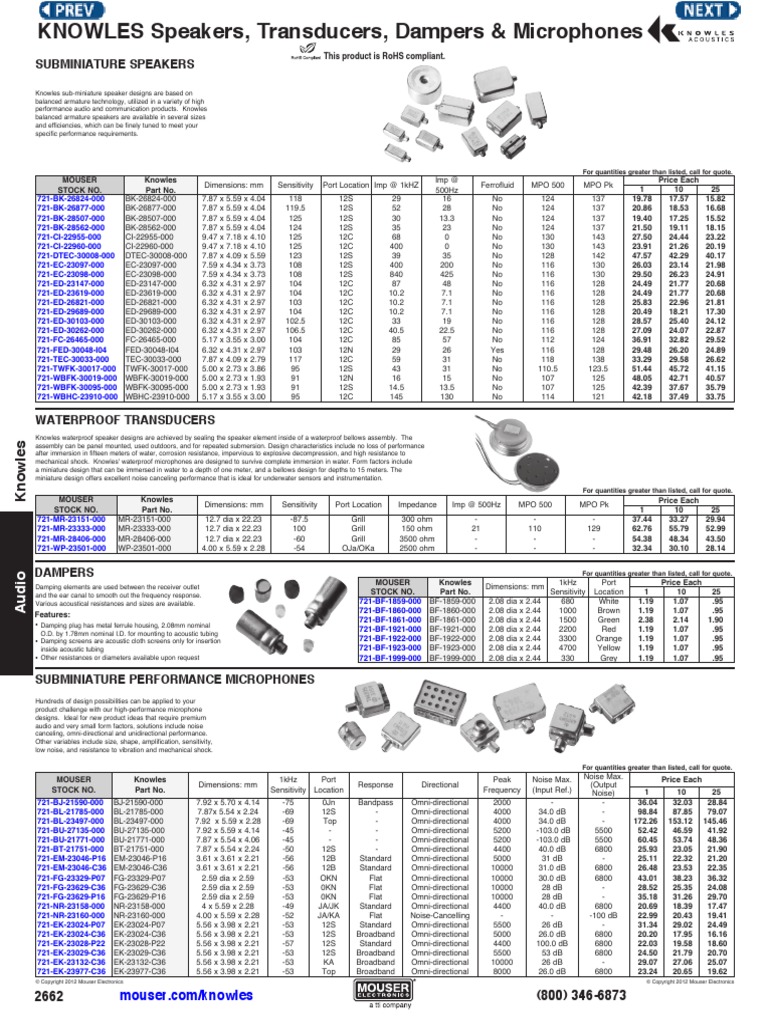 Knowles Piezoelectric | PDF | Microphone | Electrical Engineering