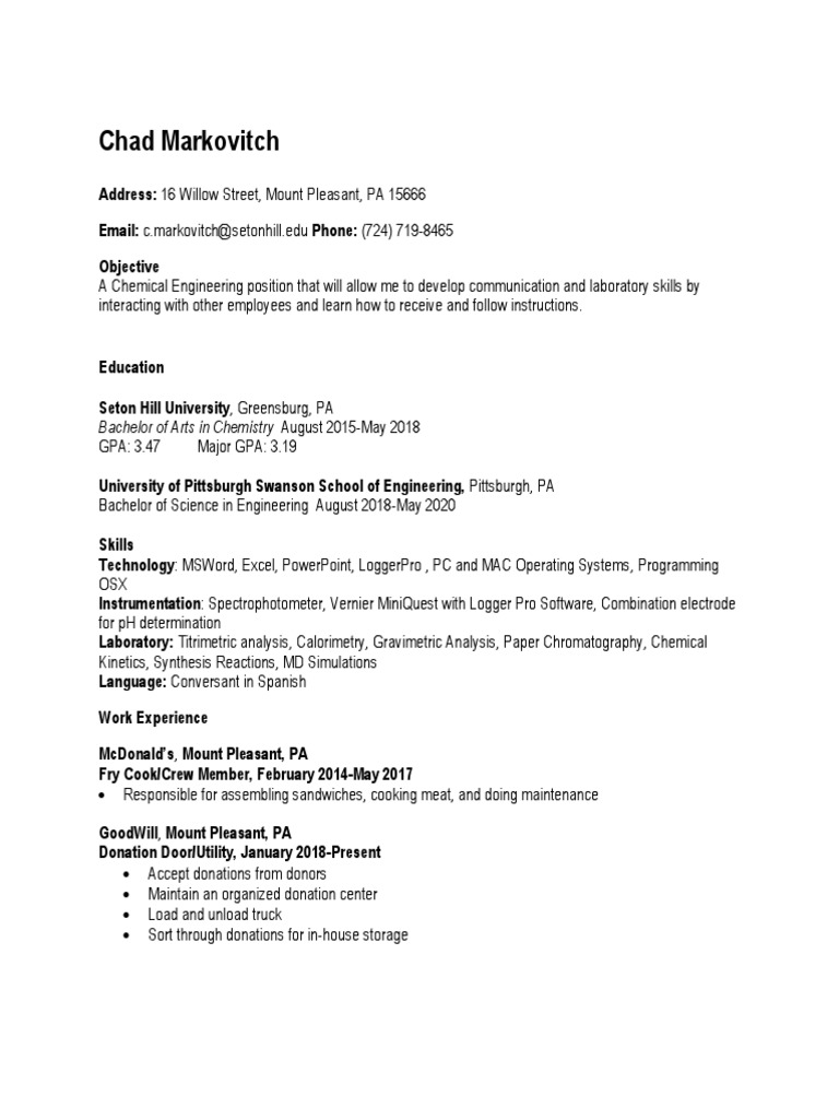 Chad Official Resume | PDF