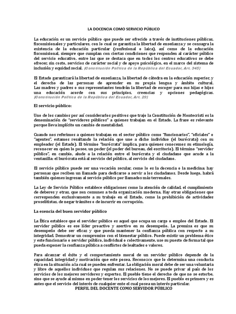 La Docencia Como Servicio Público | PDF | Maestros | Modificación de ...