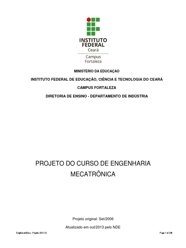 Projeto Pedagógico De Curso Engenharia Mecatrônica Pdf Engenharia