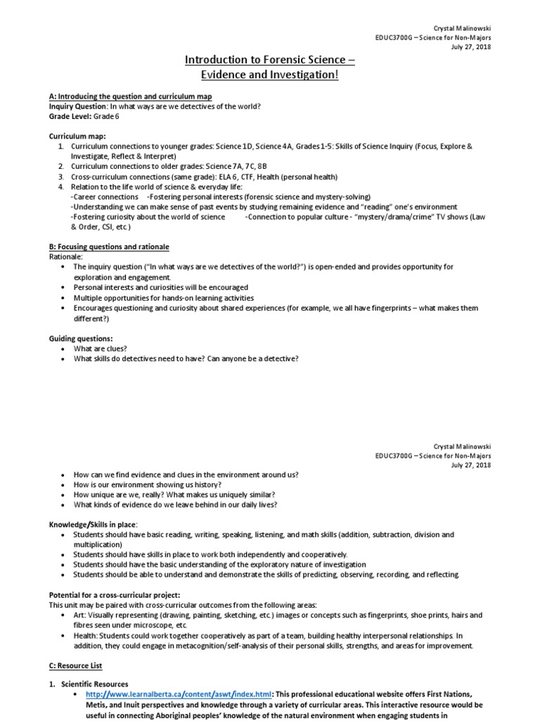 Grade 6 Science Mini Unit | Download Free PDF | Fingerprint | Forensic ...
