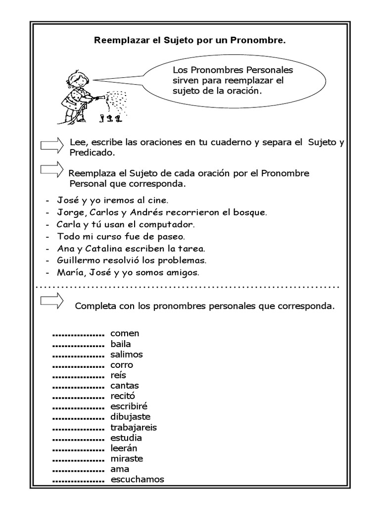 Hoja De Trabajo Para Reemplazar Sustantivos Con Pronombres Complemento