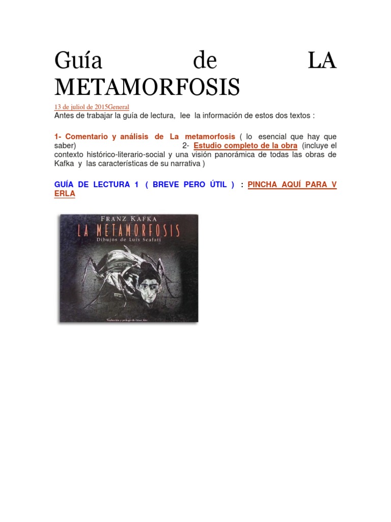 Argumento, Análisis y Actividades Para LA METAMORFOSIS | Franz Kafka ...