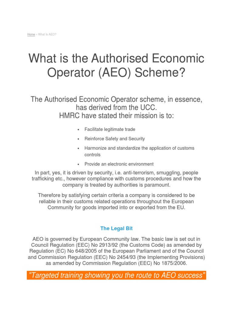 What Is The Authorised Economic Operator (AEO) Scheme? | PDF | European ...