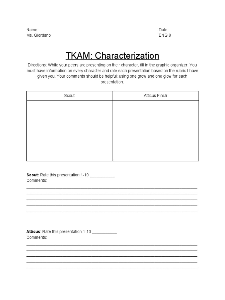 Characterization Graphic Organizer | PDF | To Kill A Mockingbird