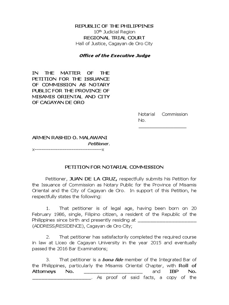 Petition For Notarial Commission | PDF | Notary Public | Judge