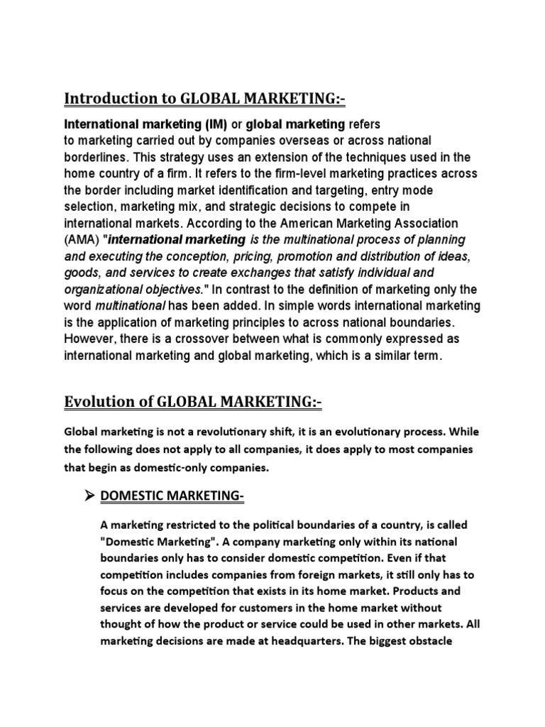 Introduction To Global Marketing | PDF | Marketing | Market (Economics)