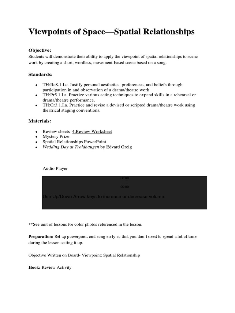 Viewpoints of Space-Spatial Relationships | PDF | Acting | Educational ...