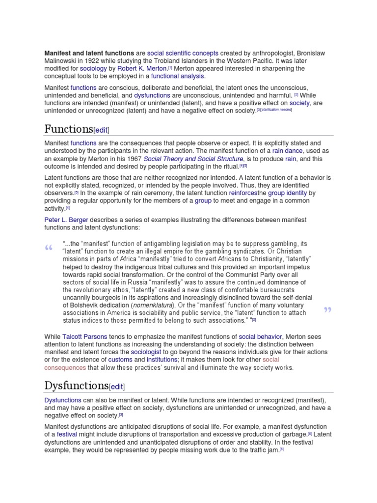Manifest and Latent Functions | PDF | Cognition | Cognitive Science