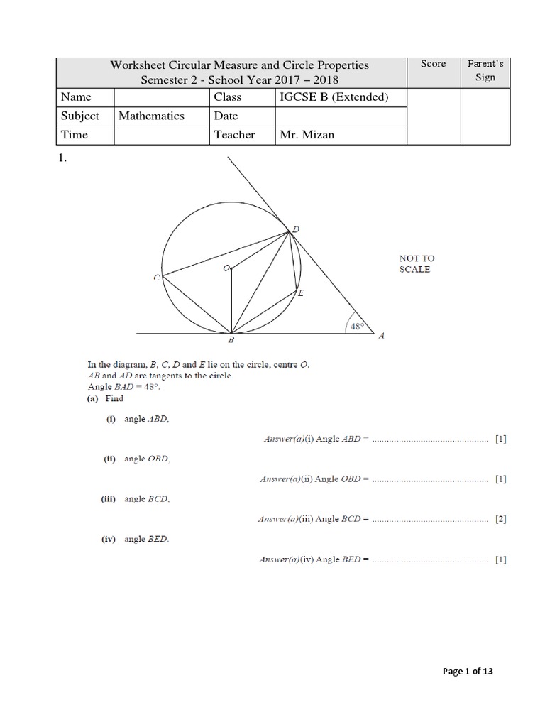 Circular Measure Worksheet IGCSE B | PDF | Science & Mathematics
