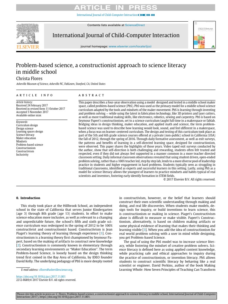 Problem-Based Science, A Constructionist Approach To Science Literacy ...