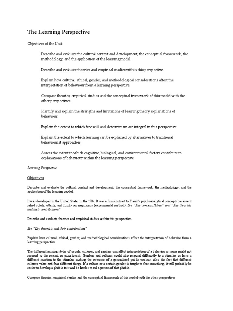 The Learning Perspective | PDF | Behaviorism | Learning