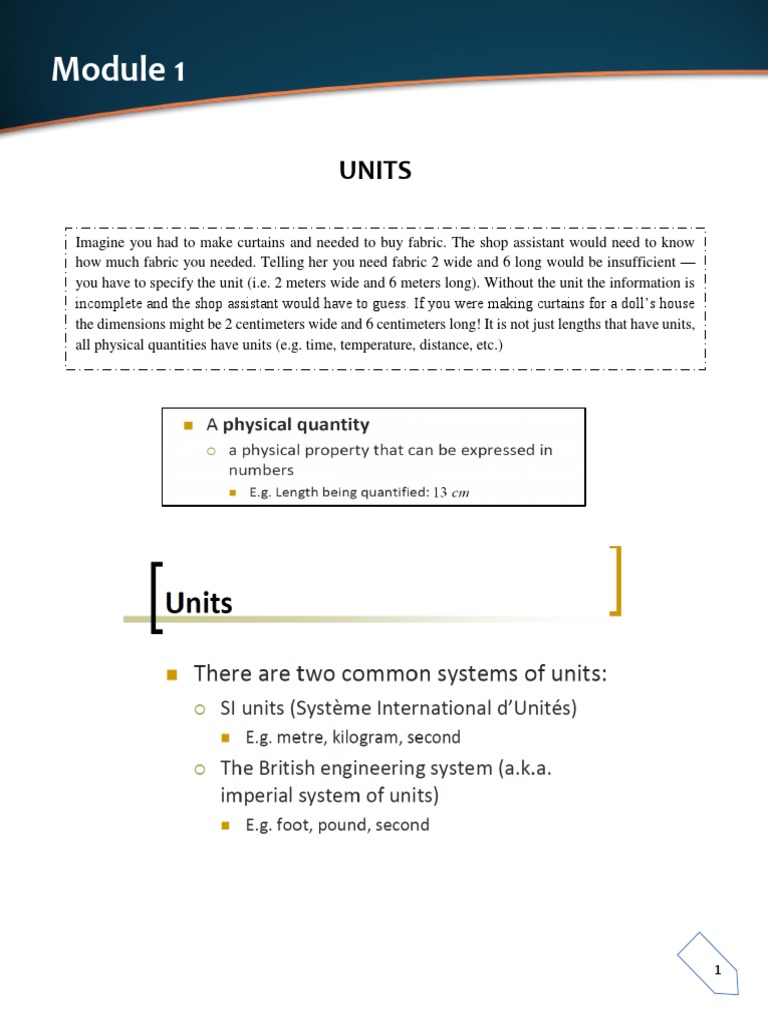 Moduole 1 - Units | PDF | Significant Figures | Numbers