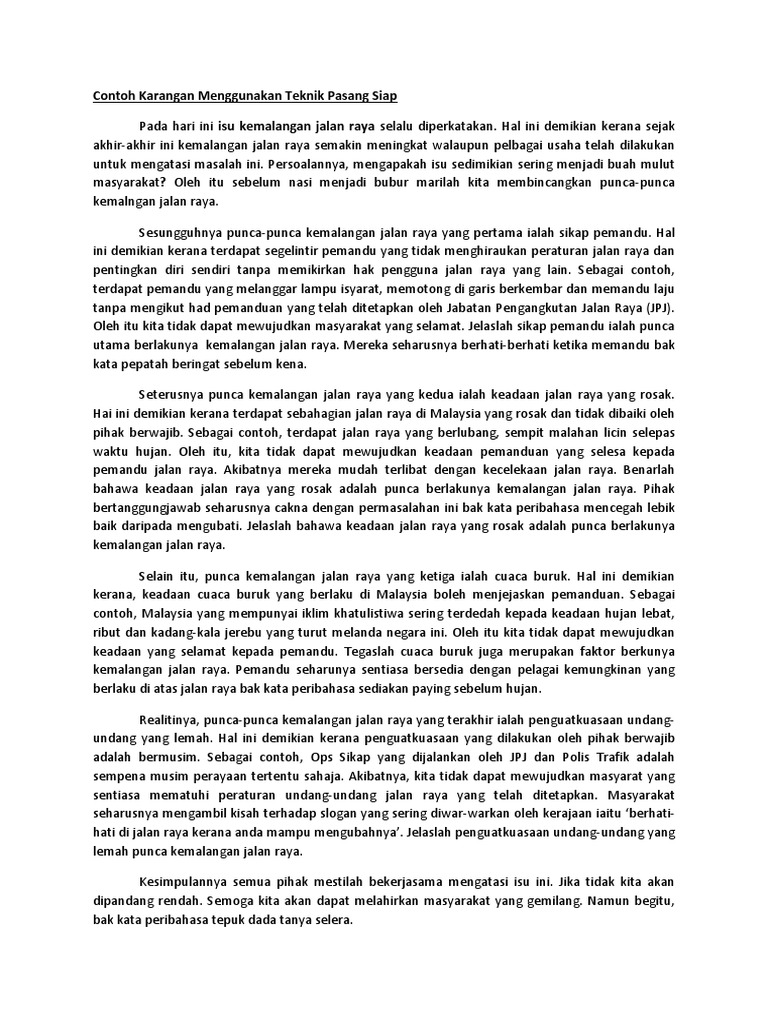 Contoh Karangan Menggunakan Teknik Pasang Siap | PDF