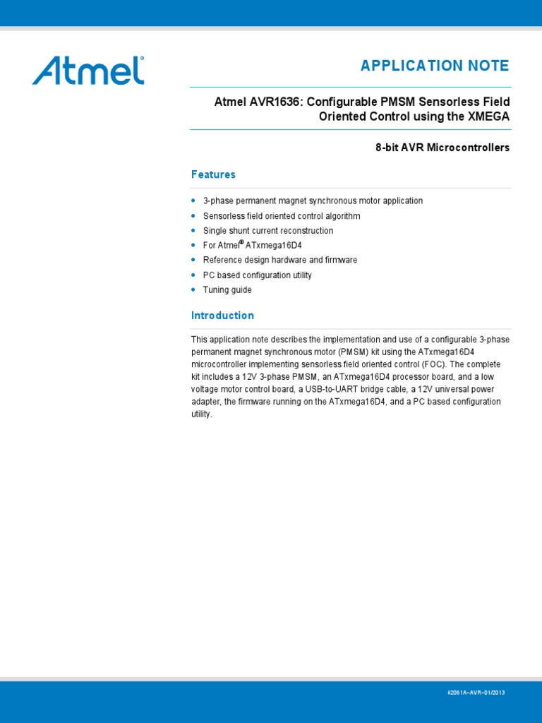 Application Note: Atmel AVR1636: Configurable PMSM Sensorless Field Oriented Control Using The ...