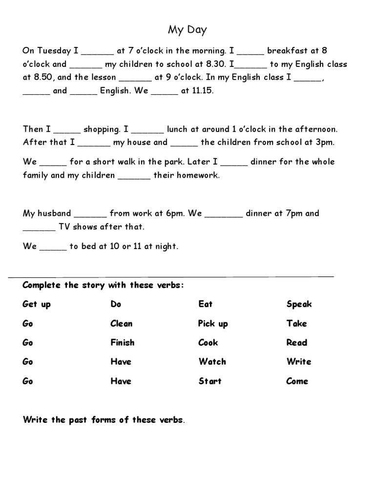 Daily Routine in Present Simple and Past Simple Grammar Drills Reading ...