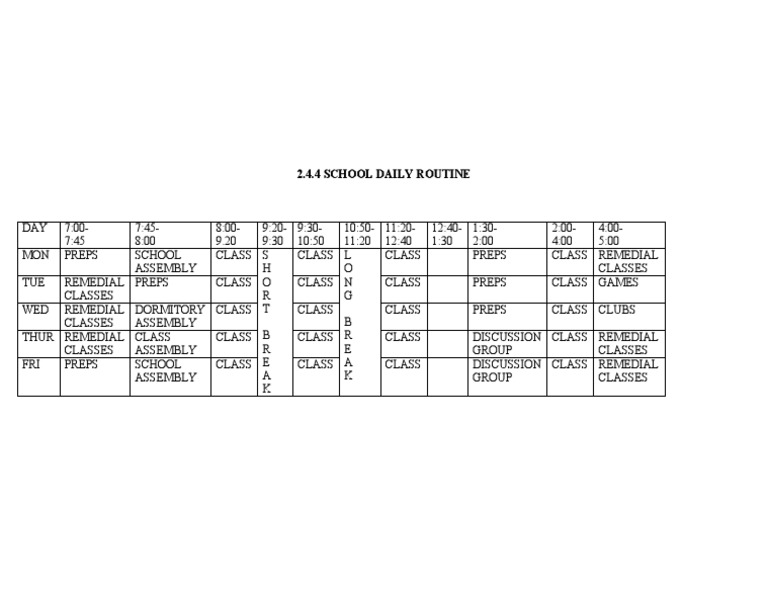 Daily School Routine Overview | PDF | Language Arts & Discipline