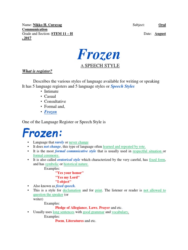 Understanding Frozen Speech Style | PDF | Speech | Poetry