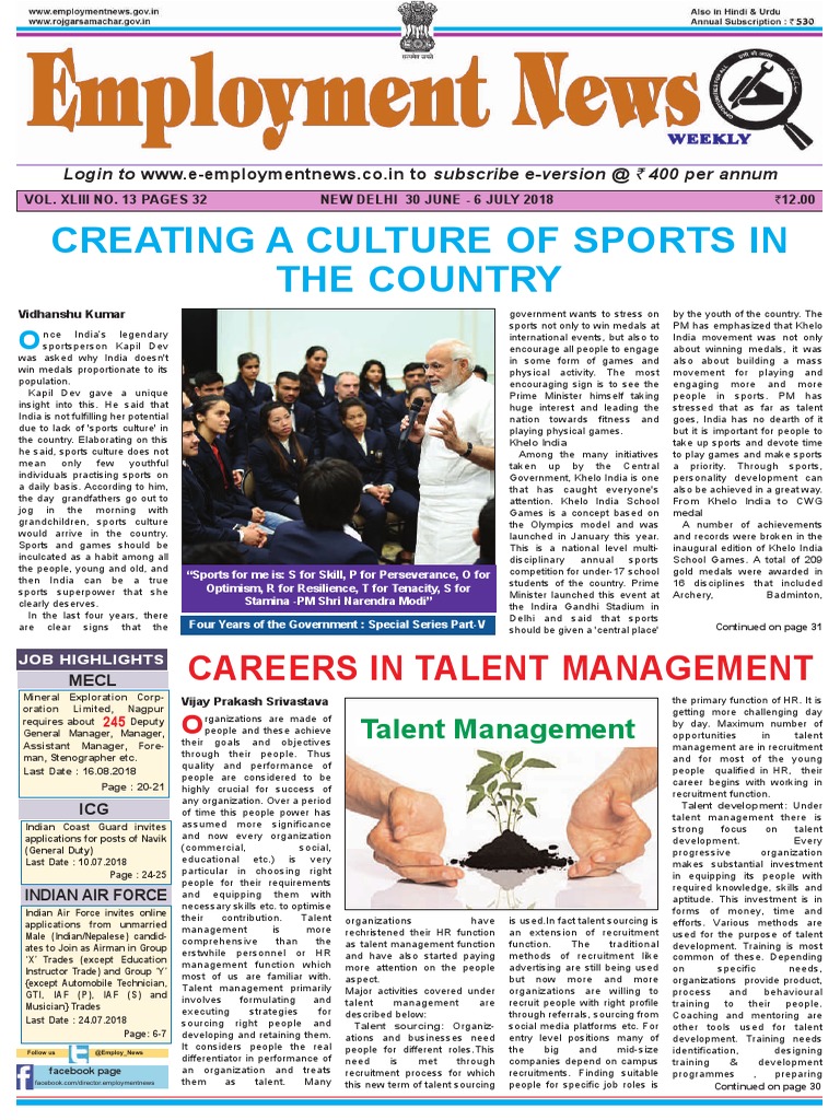 Employment News 30 JUNE 6 JULY 2018 | PDF