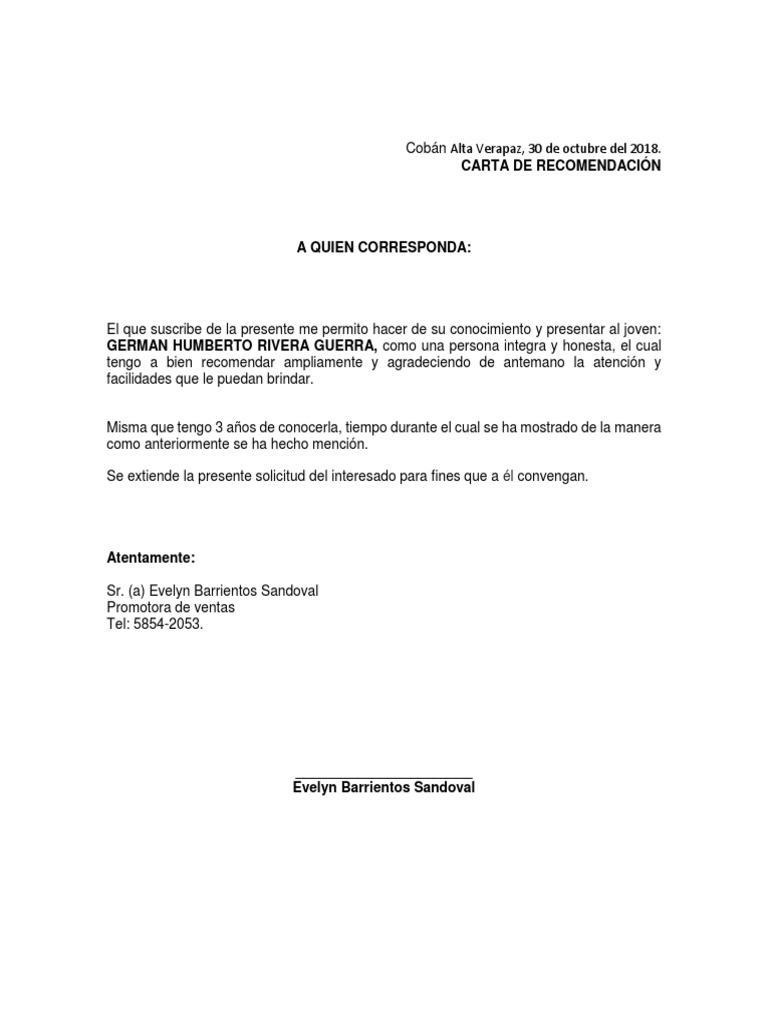 Carta de Reco. | PDF