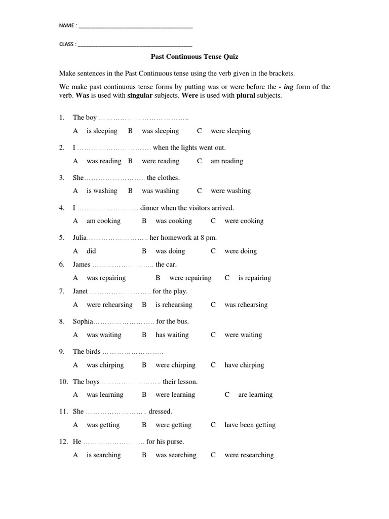 Grammar Quiz On Past Continuous | PDF | Morphology | Linguistic Typology