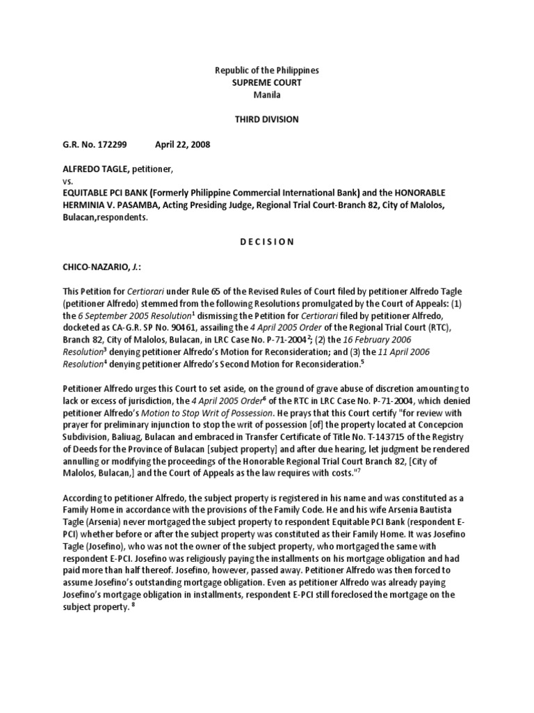 Tagle vs. Equitable PCI Bank | PDF | Certiorari | Judgment (Law)