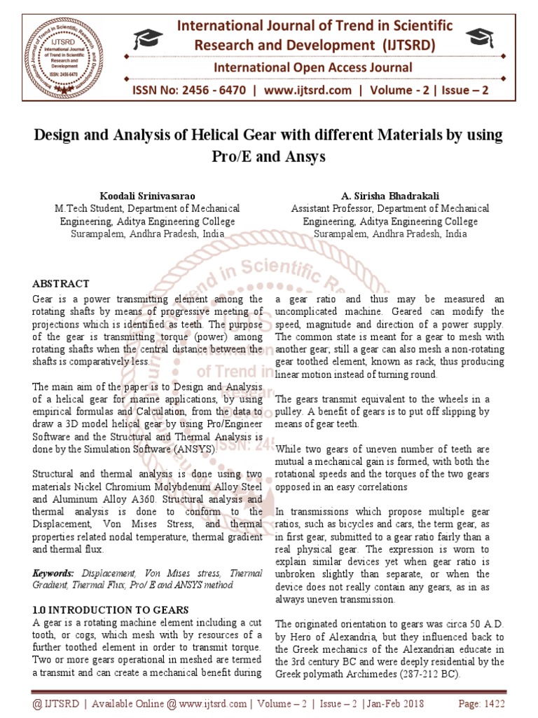 Design and Analysis of Helical Gear With Different Materials by Using ...