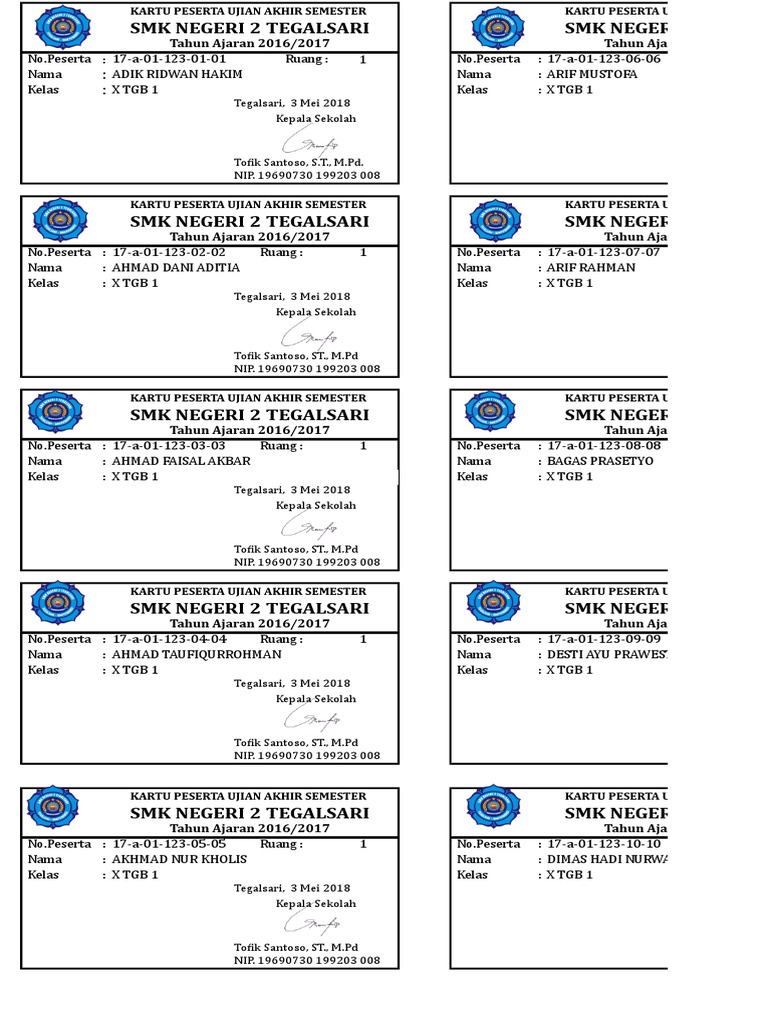 Kartu Ujian Uas | PDF