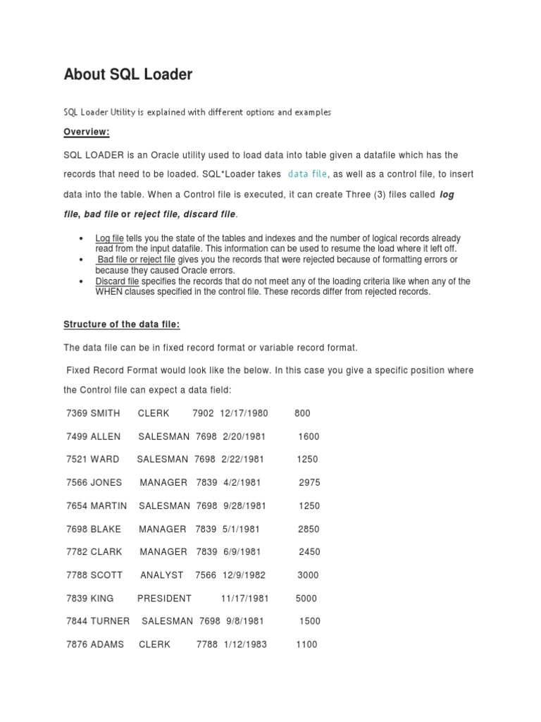 About SQL Loader: Overview | Download Free PDF | Parameter (Computer Programming) | Computer ...