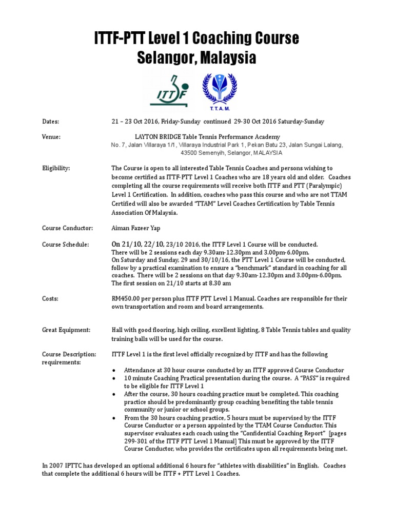 ITTF PTT Level 1 Coaching Course (Oct2016) AFY | PDF | Behavior ...