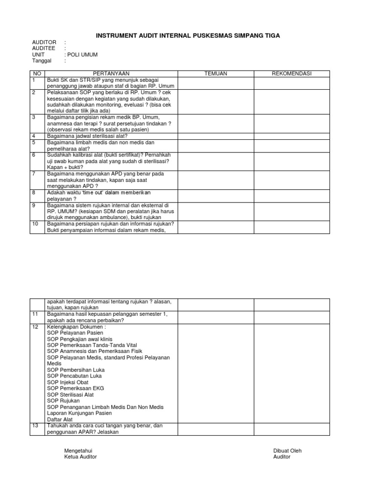 Instrument Audit Internal Poli Umum | PDF