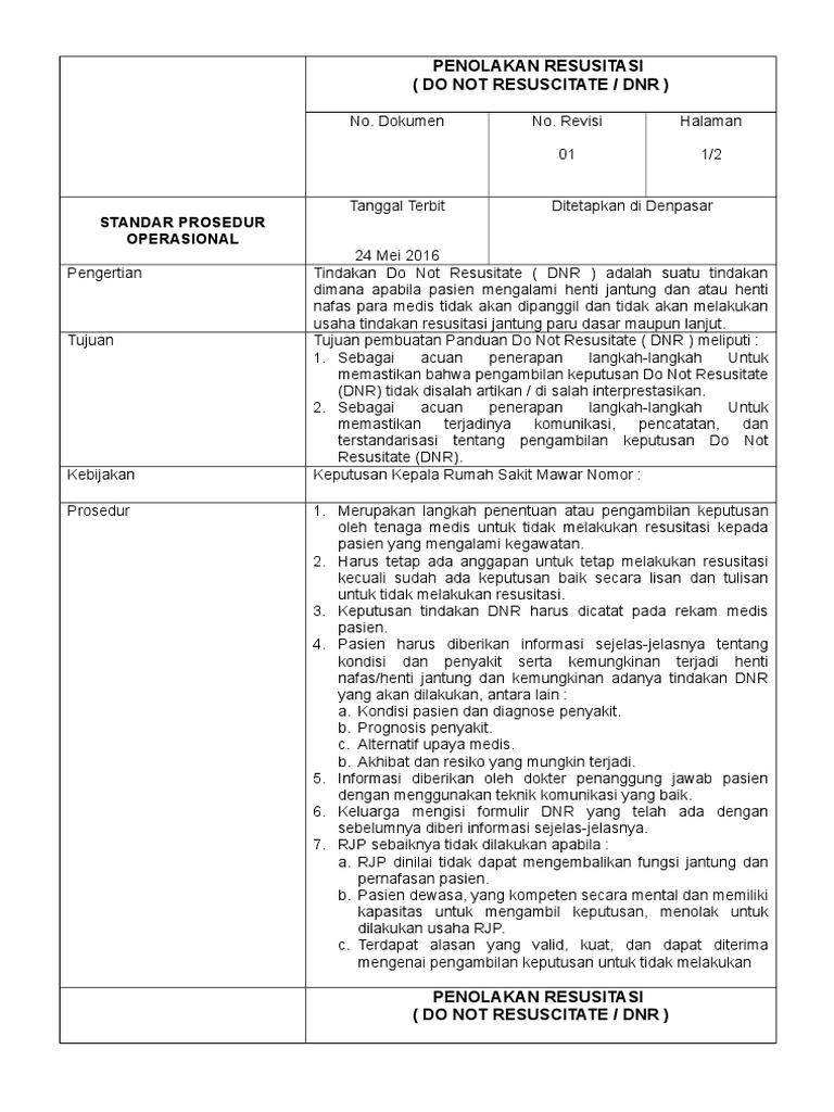 SPO Do Not Resuscitate Atau DNR | PDF