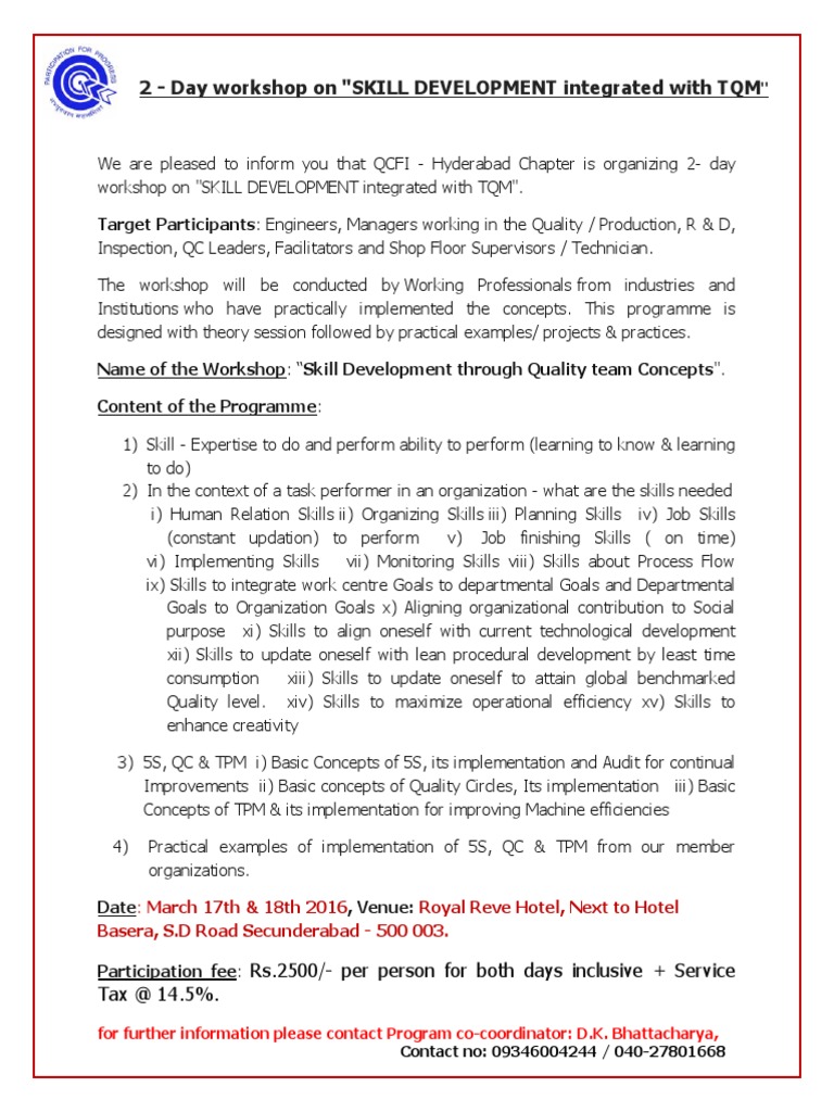 Skill Development Workshop on TQM | PDF