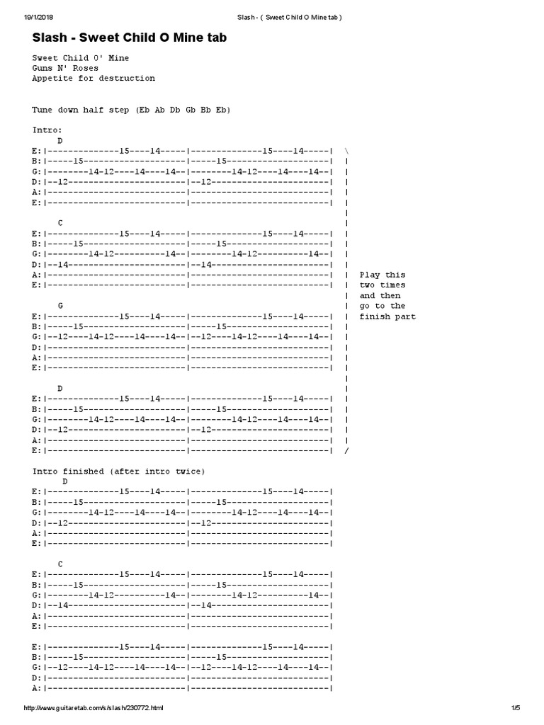 Slash - (Sweet Child O Mine Tab) | PDF | Song Structure | Popular Music