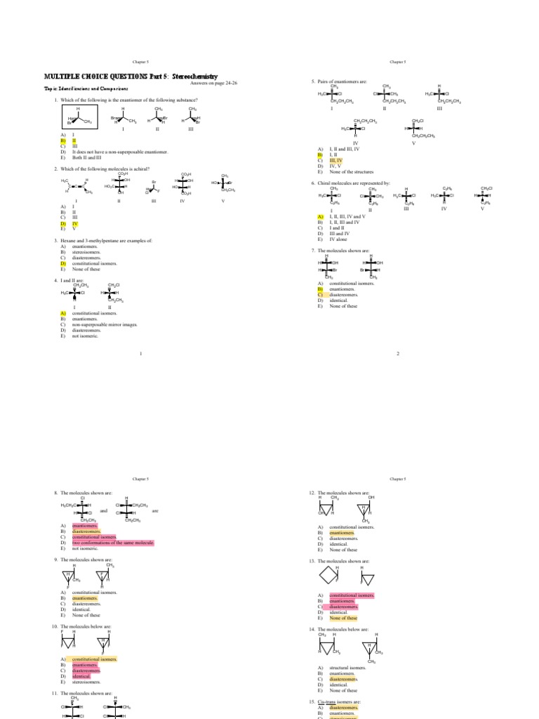 Questions On Stereoisomers | PDF | Isomer | Chirality (Chemistry)