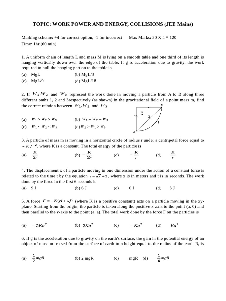 Work Power Energy JEE Test | PDF | Collision | Force