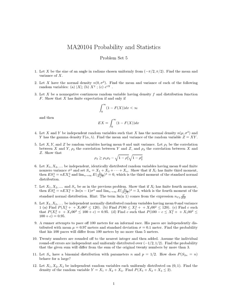 Problem Sheet 5 | PDF | Normal Distribution | Variance