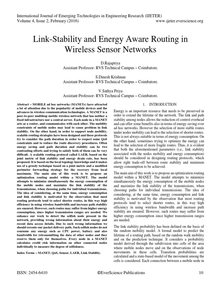 Link-Stability and Energy Aware Routing in Wireless Sensor Networks | PDF | Routing | Wireless ...