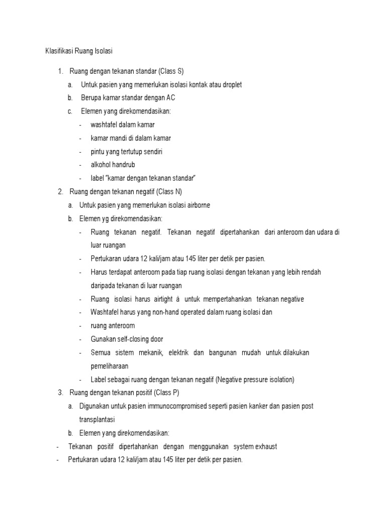 Klasifikasi Ruang Isolasi | PDF