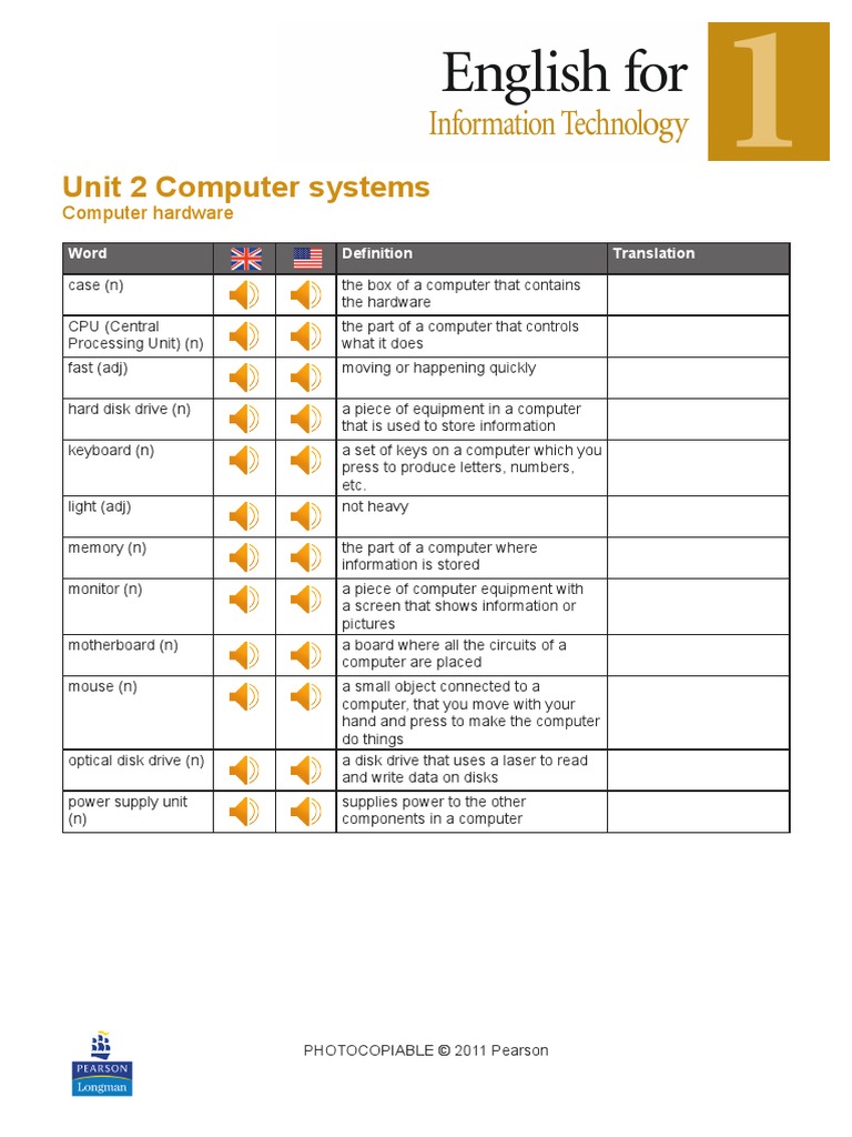 English For IT 1 - U2 Computer Hardware | PDF