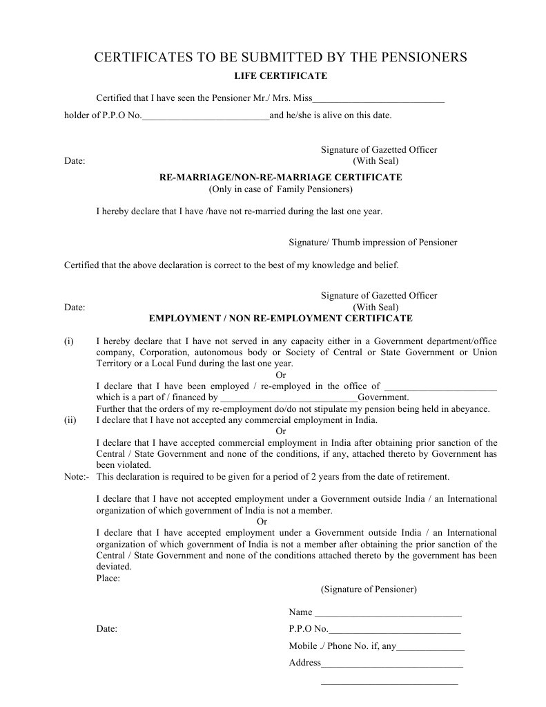 Pensioners Life Certificate | PDF