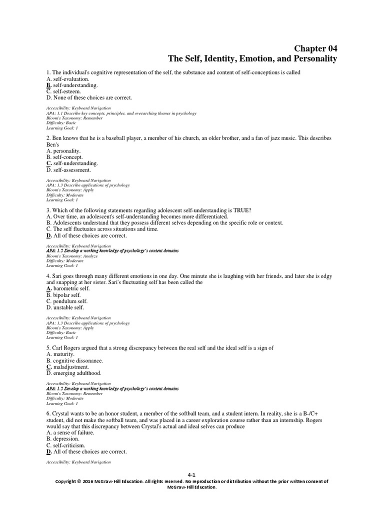 Chapter 04 The Self, Identity, Emotion, and Personality | PDF ...