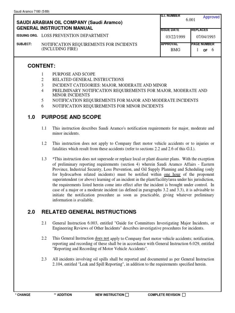 Content:: Saudi Arabian Oil Company (Saudi Aramco) General Instruction ...