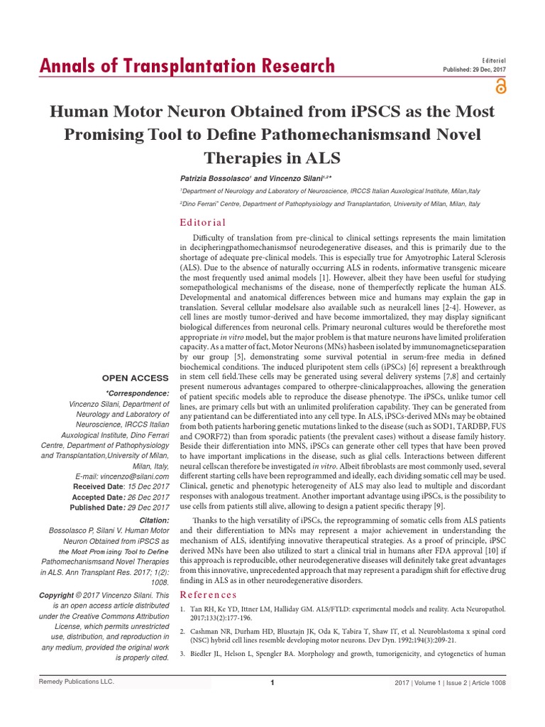 Human Motor Neuron Obtained From iPSCS As The Most Promising Tool To ...