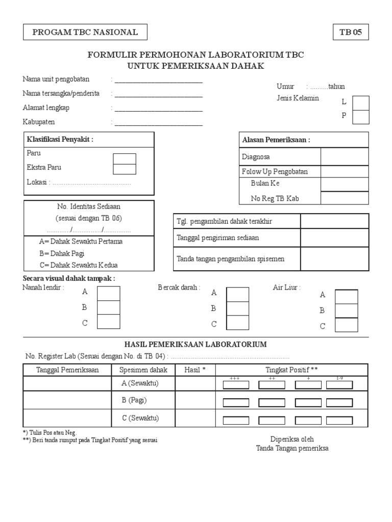 Formulir Permohonan Lab TBC TB 05 | PDF