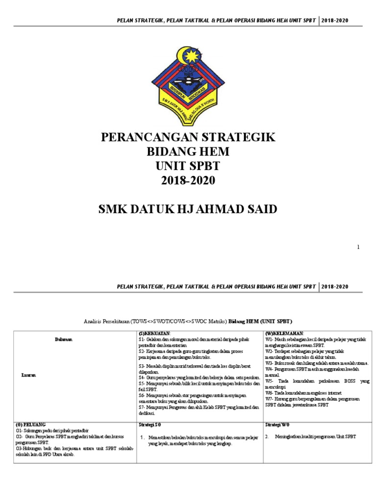 Analisis Swot & Cover & Penilaian Unit SPBT 2018-2020 | PDF